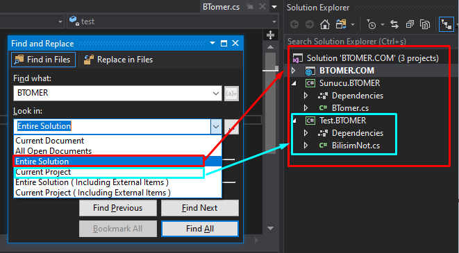 Visual Studio - Proje dosya içeriği arama nasıl yapılır? | BT Omer